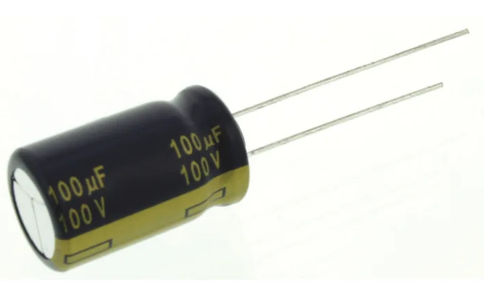 Panasonic 100μF Aluminium Electrolytic Capacitor 100V dc, Radial, Thro ...